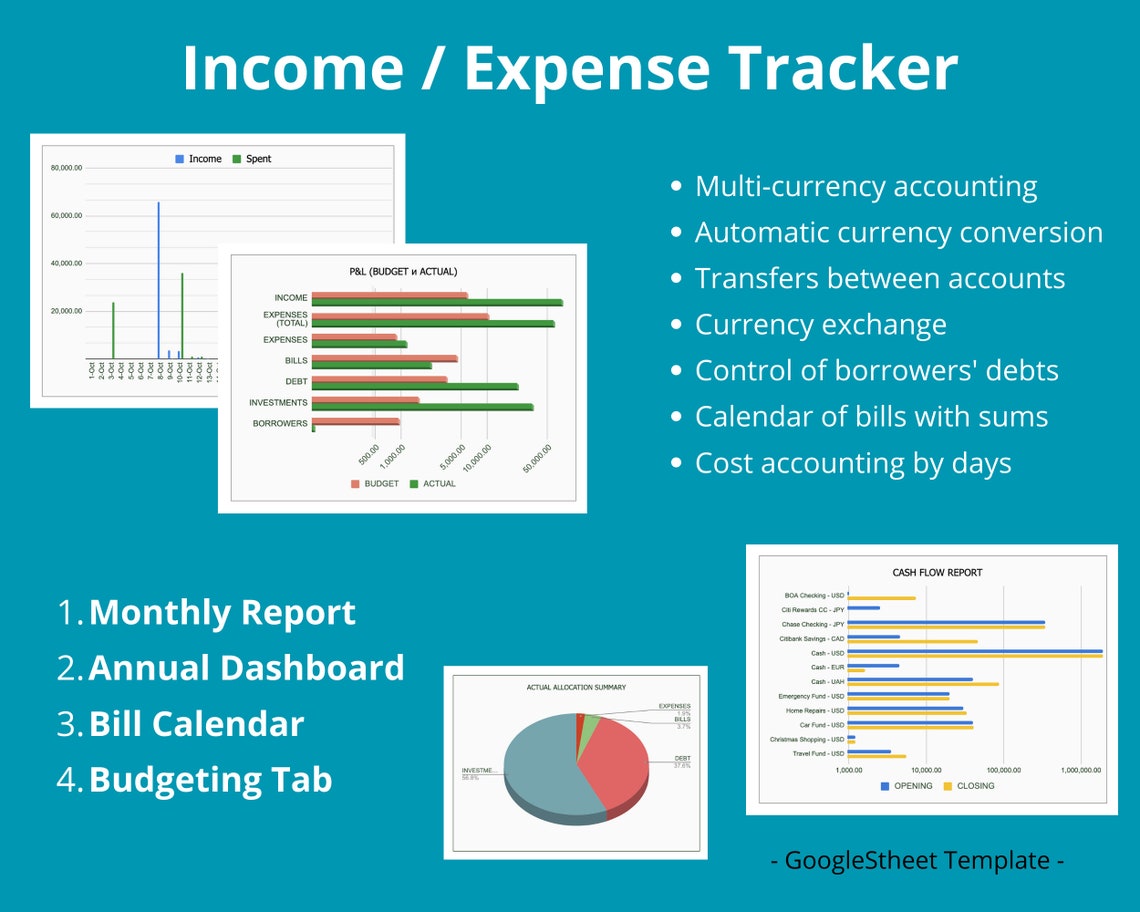 Expense Tracker Google Sheets, Expense Spreadsheet, Expense Tracker ...