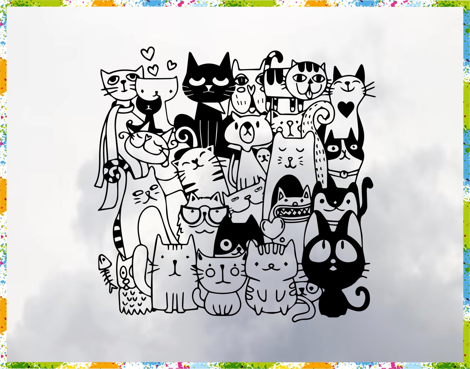 Cats Svg, Lots of Cats Svg, Cat Cartoon Svg, Cute Cat Svg, Cat Svg, Pet ...