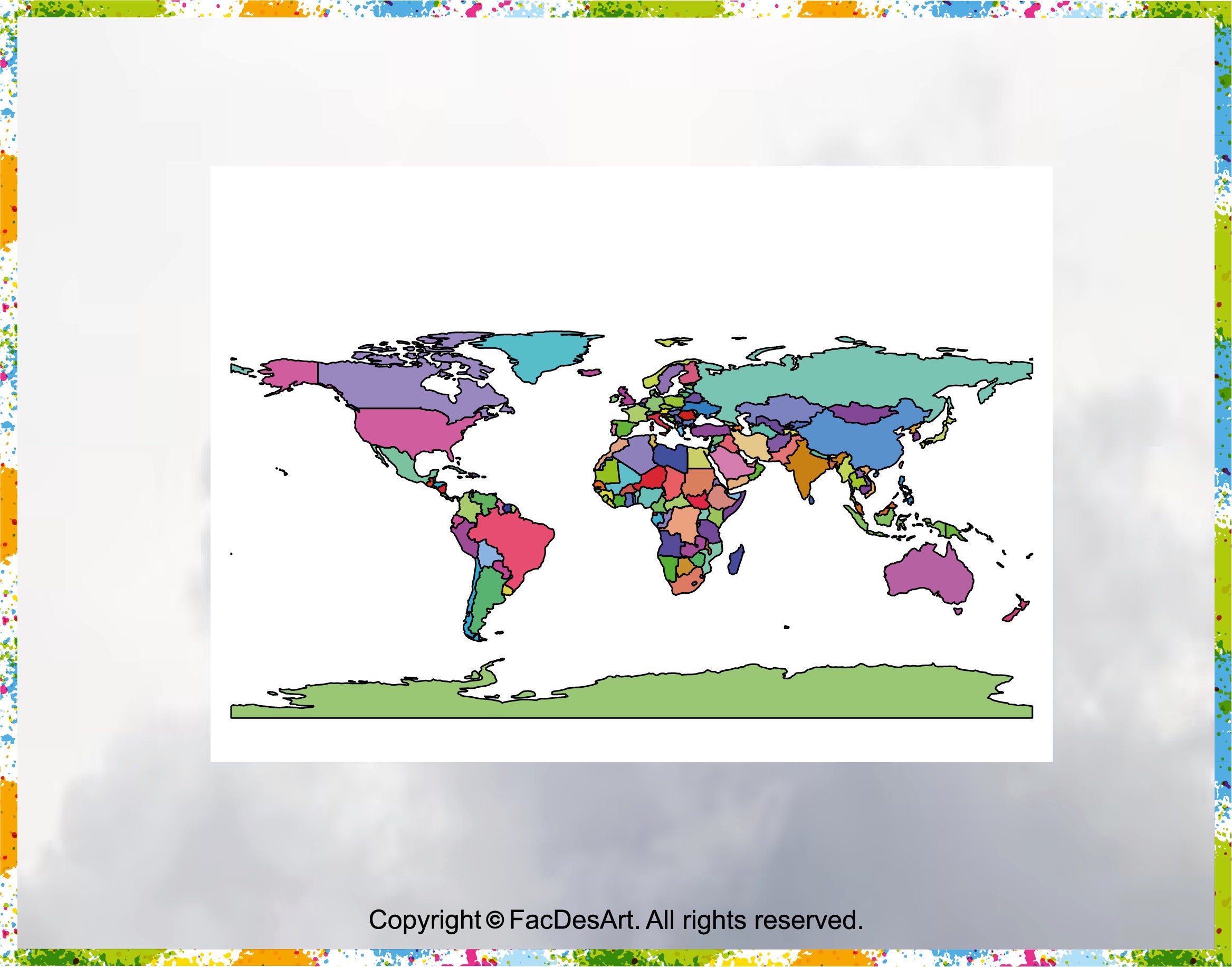 Colorful World Political Map SVG: Multi-color Design (digital Files) - Etsy