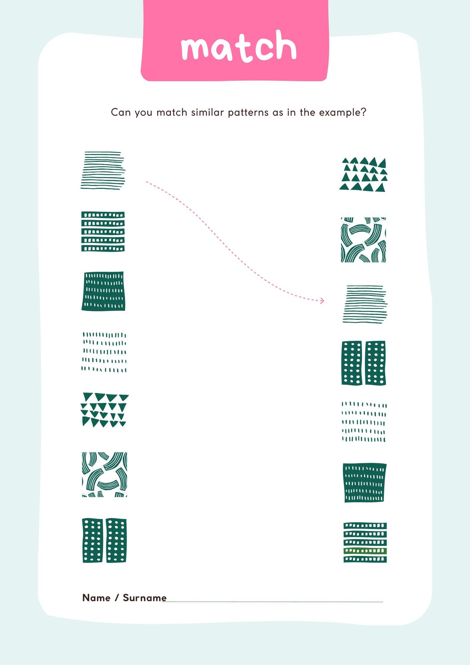 Preschool Matching Worksheet: Pattern Recognition Activity (PDF/PNG) - Etsy