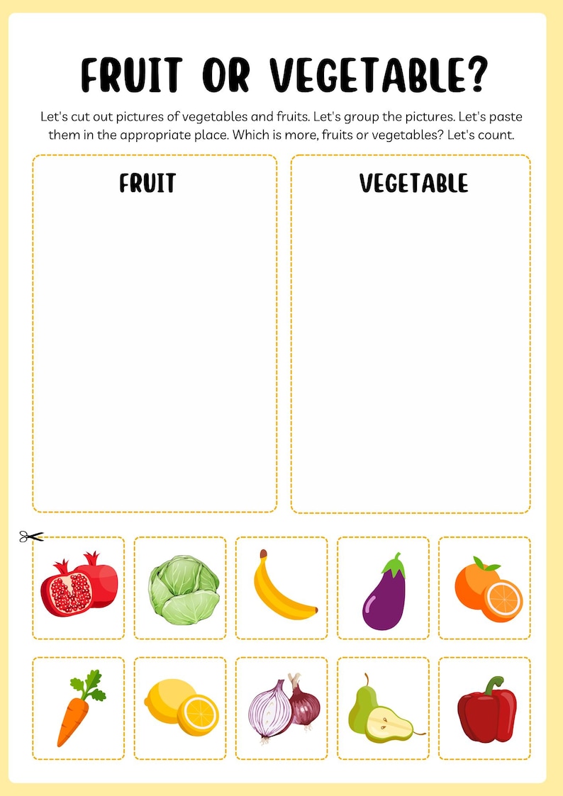 Fruit Vegetable Matching Worksheet: Preschool Activity (PDF) - Etsy