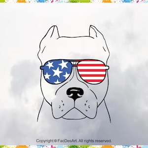 July 4th Pitbull SVG: Patriotic Dog With Glasses (digital Files) - Etsy