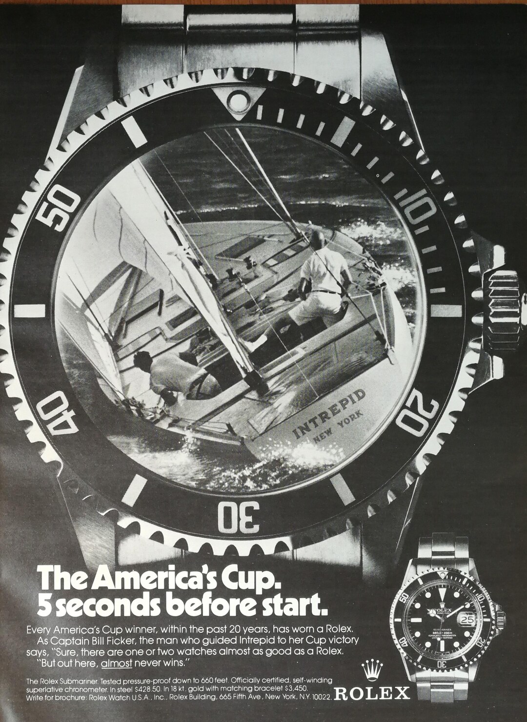 Vintage 1974 Rolex Oyster Submariner Watch America's Cup Captain Bill ...