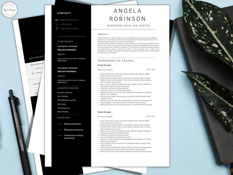 CV Template, Professional, French, Canva, Resume Template, Minimalist ...