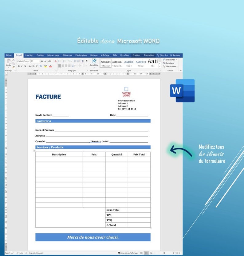 Factura imprimible. Formulario de factura. Factura de palabra. Factura ...