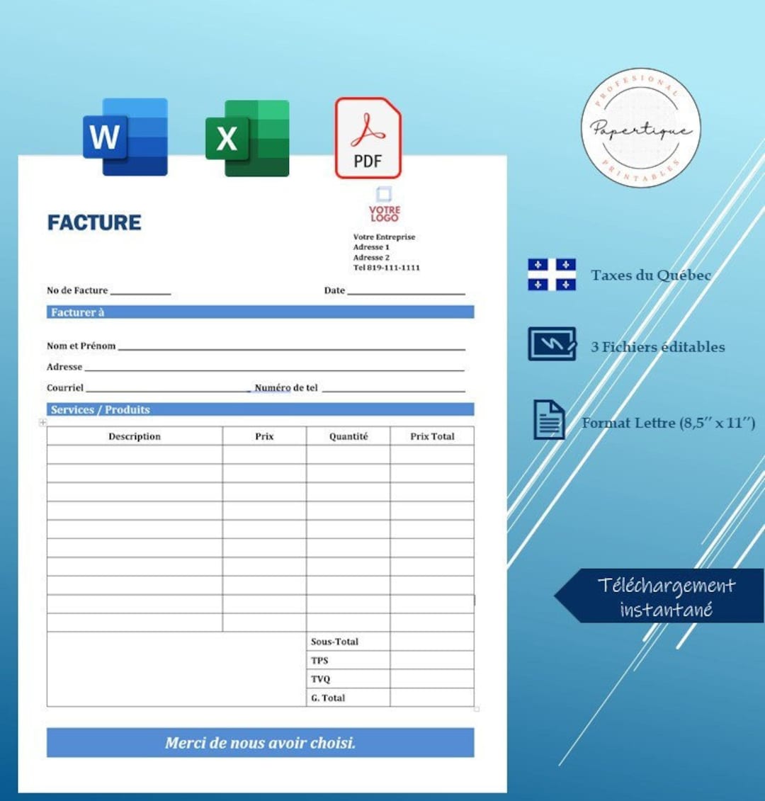 Factura imprimible. Formulario de factura. Factura de palabra. Factura ...