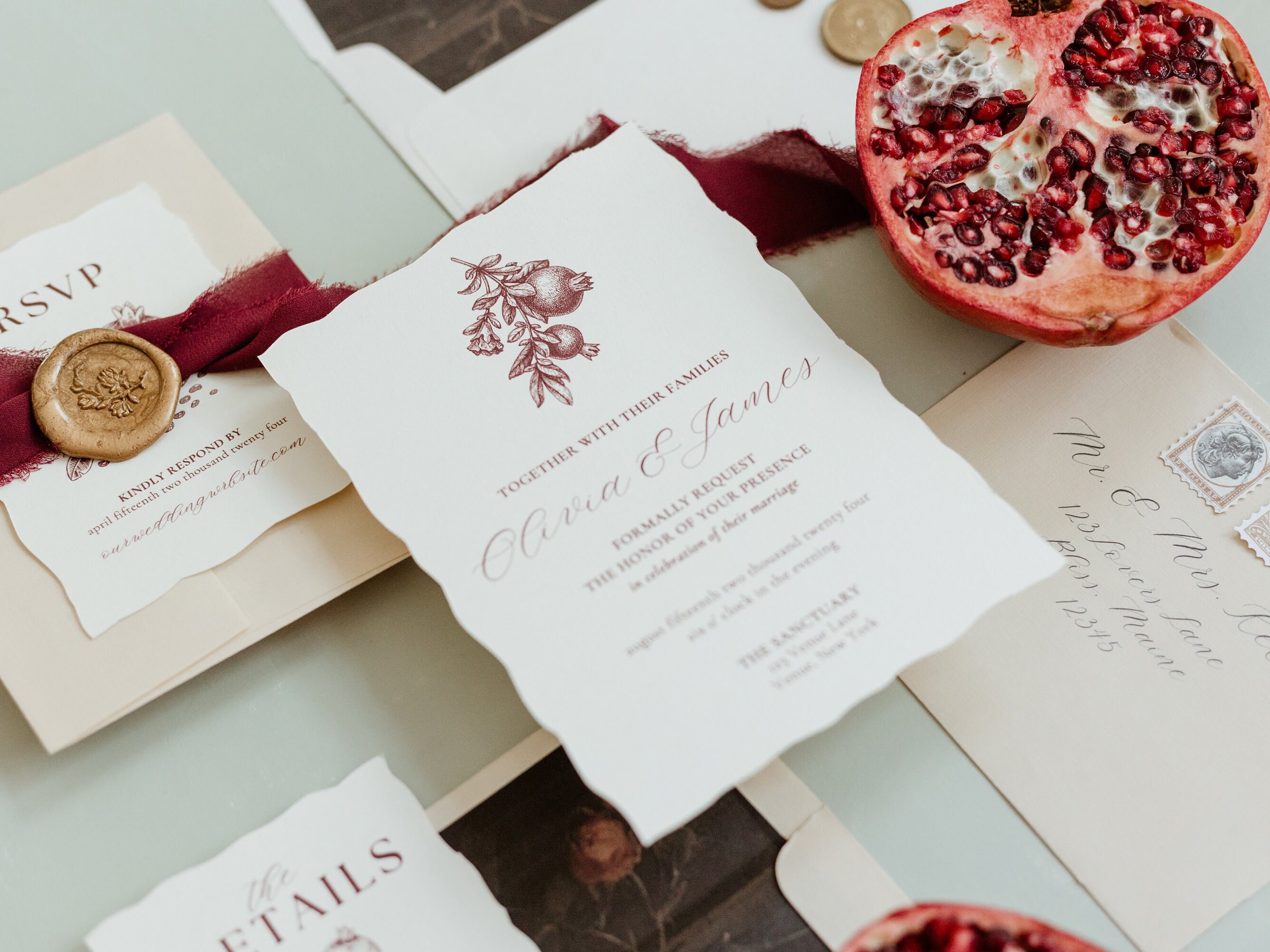 Pomegranate Wedding Invitation Template, Al Fresco Wedding, With RSVP ...