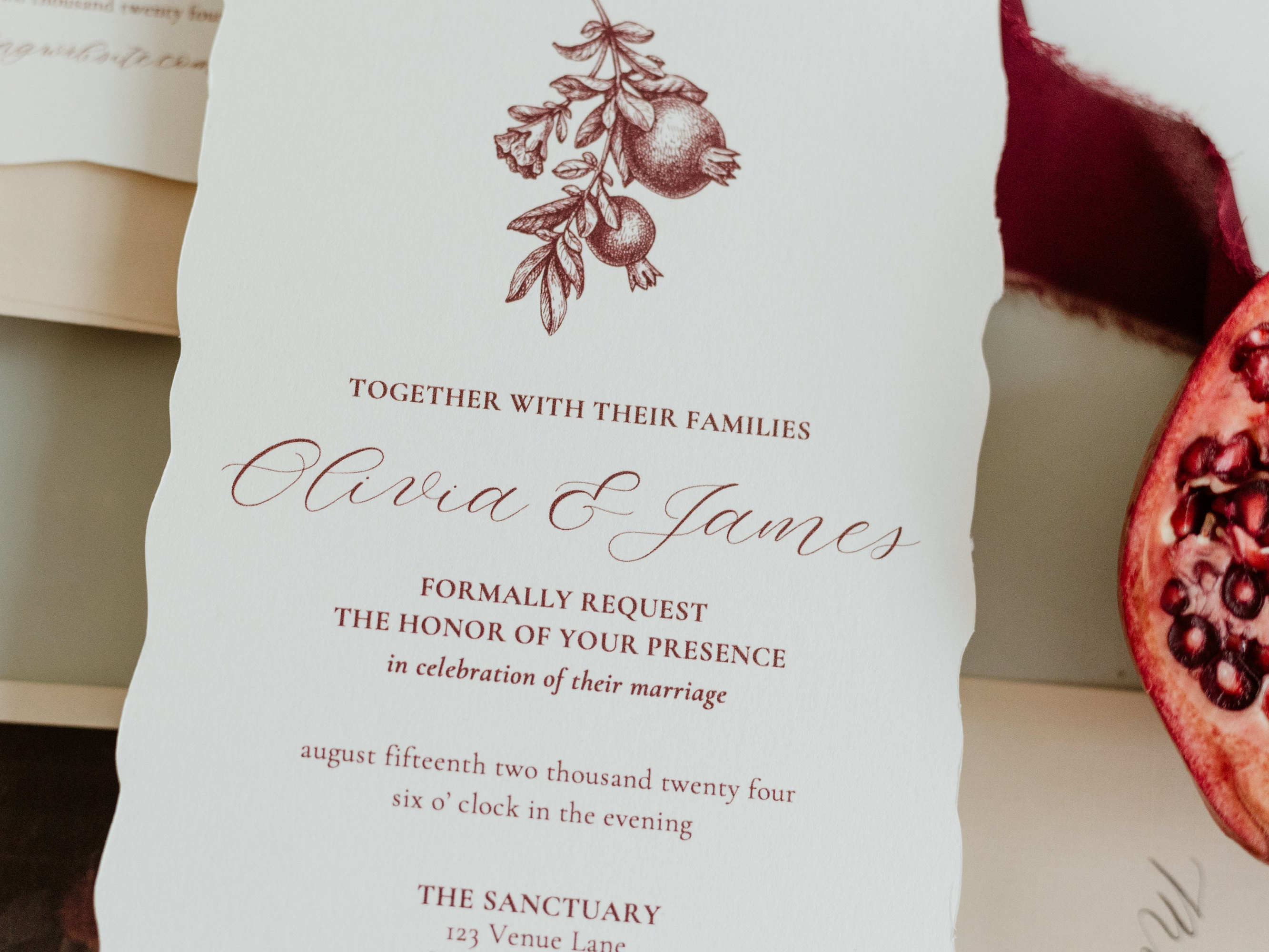 Pomegranate Wedding Invitation Template, Al Fresco Wedding, With RSVP ...