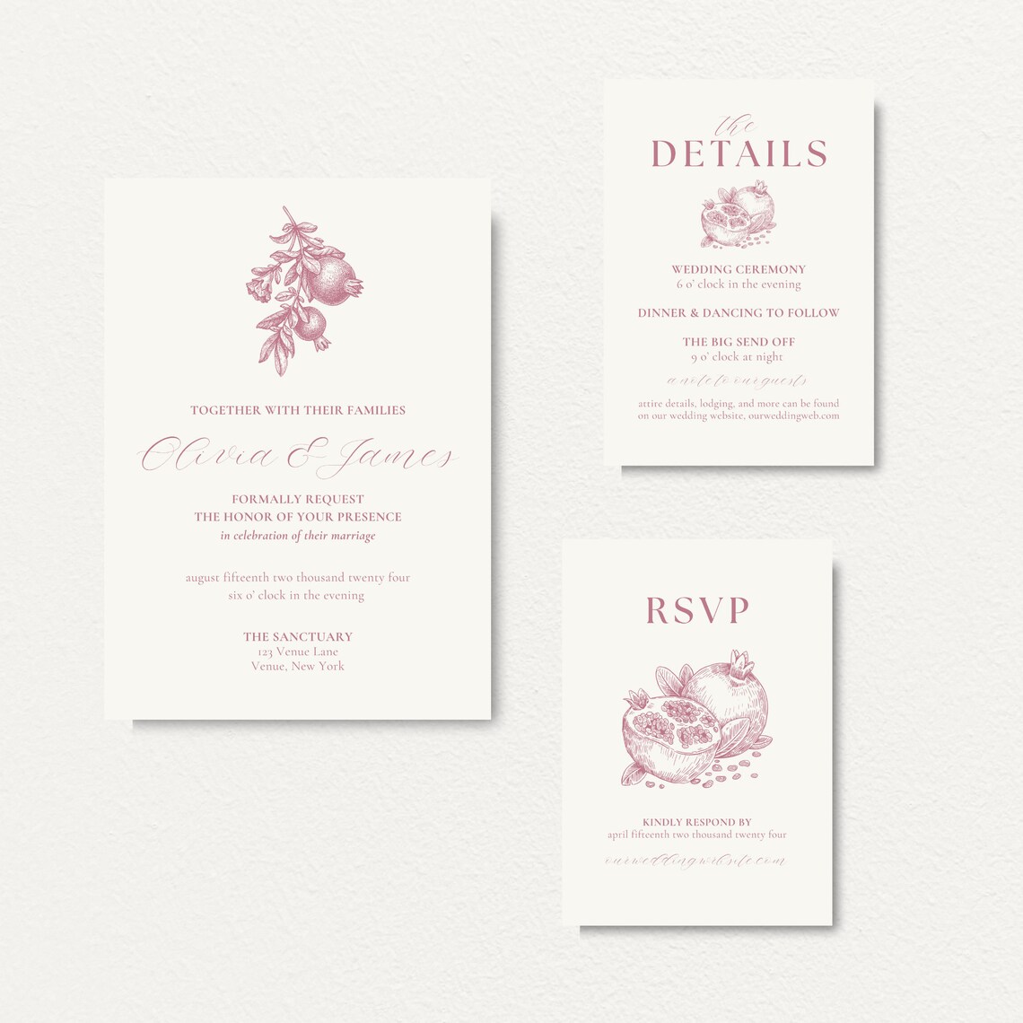 Pomegranate Wedding Invitation Template, Al Fresco Wedding, With RSVP ...