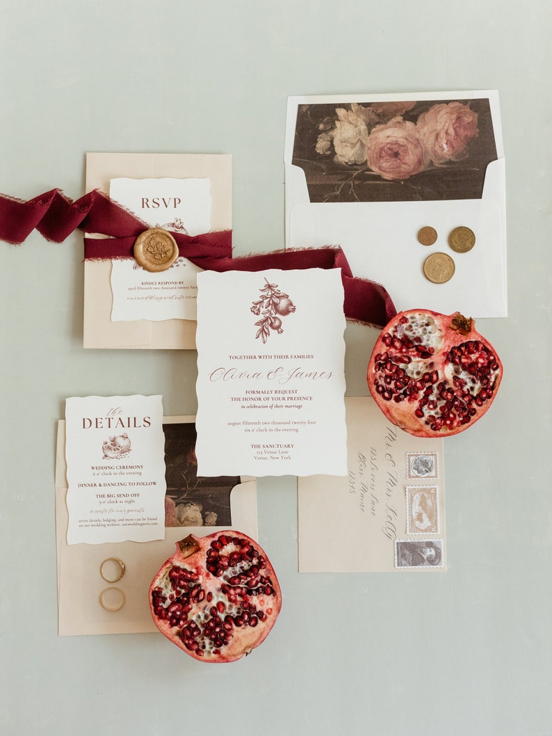 Pomegranate Wedding Invitation Template, Al Fresco Wedding, With RSVP ...