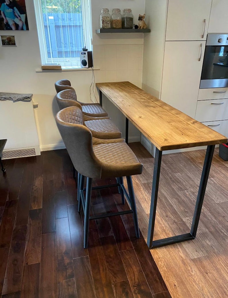 Industrial Wooden Breakfast Bar Table With Rustic Steel Legs - Etsy UK