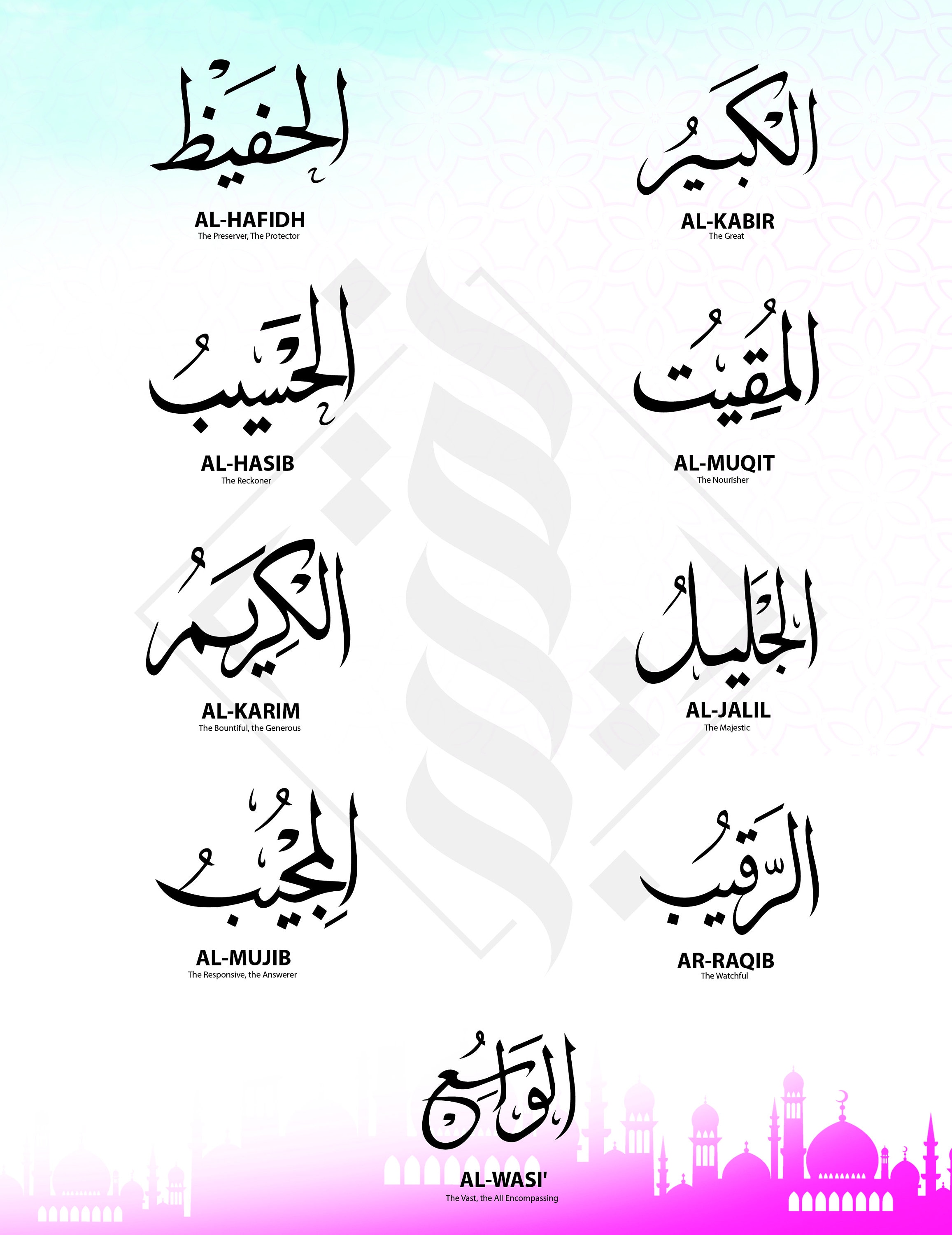 99 Names of Allah Calligraphy and Wall Art, JPEG and PDF Files Format ...