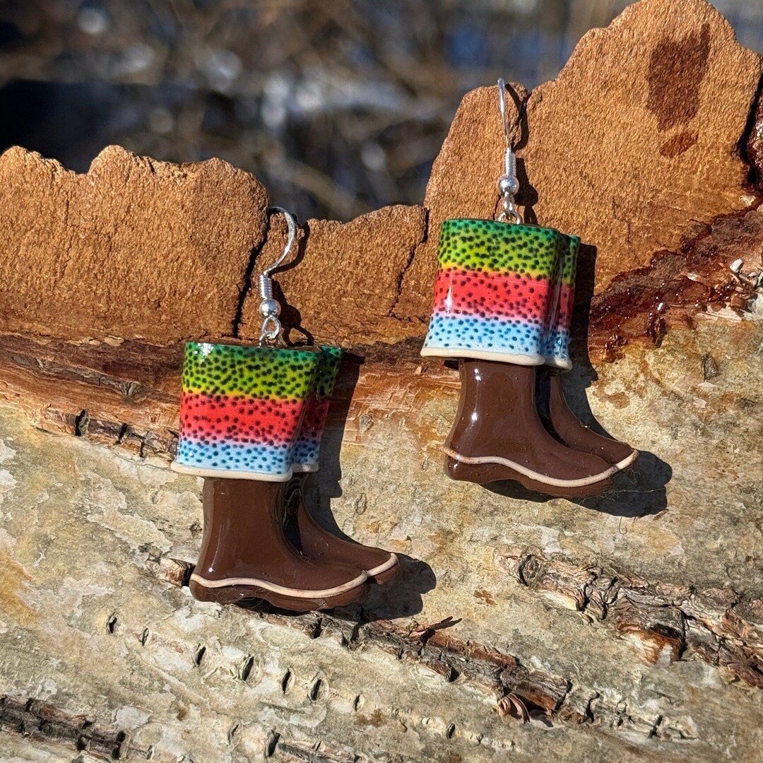 Rainbow Trout Clay Boot Earrings: Alaska Sterling Silver Hooks - Etsy