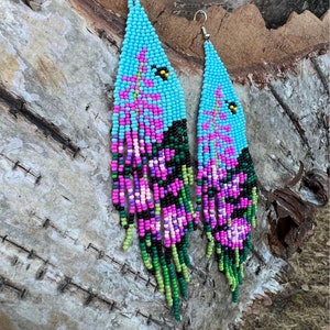 Fireweed Flowers With Bumblebee Alaska Beaded Dangle Earrings - Etsy
