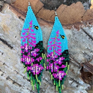 Fireweed Flowers With Bumblebee Alaska Beaded Dangle Earrings - Etsy