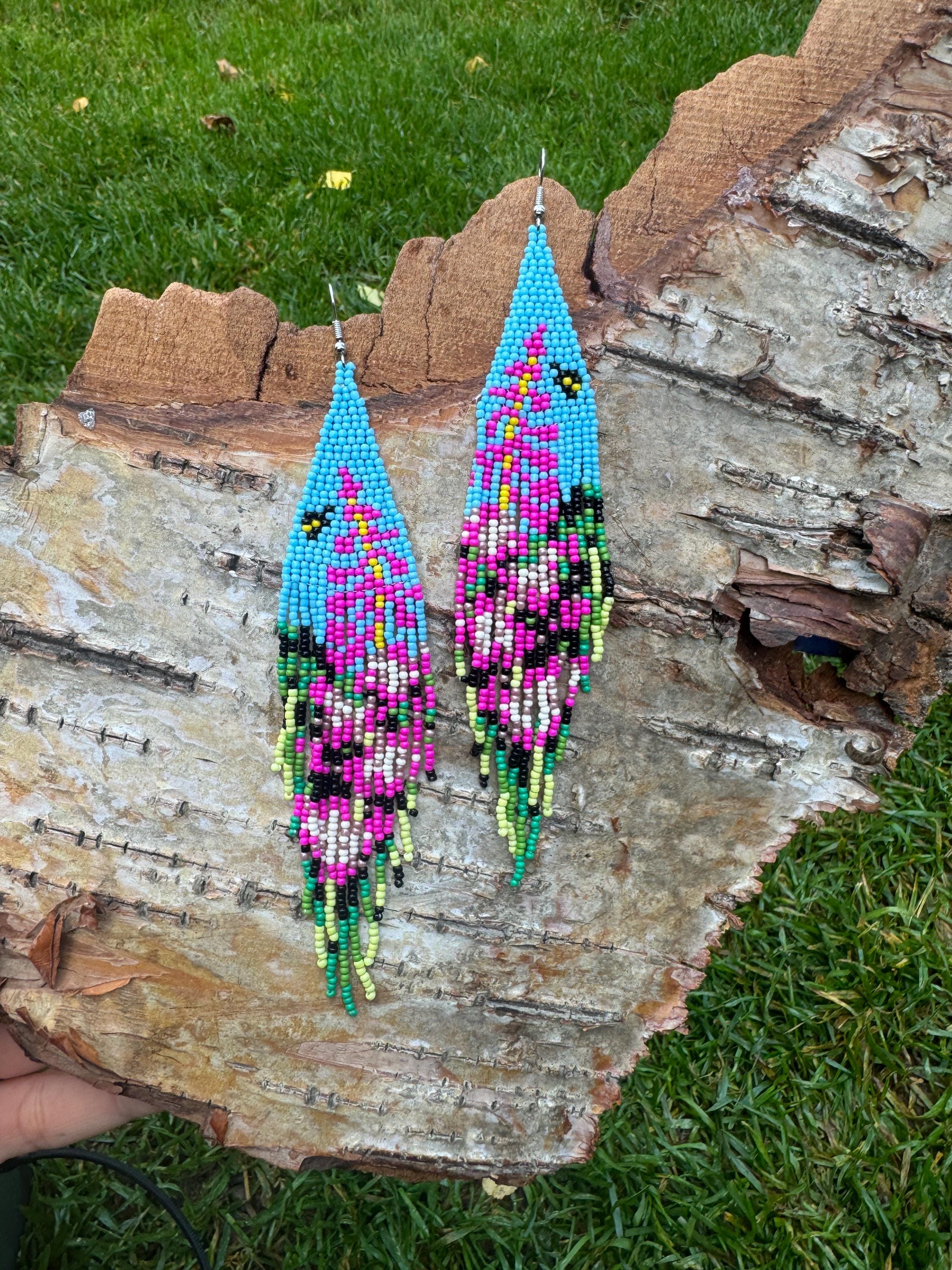 Fireweed Flowers With Bumblebee Alaska Beaded Dangle Earrings ...