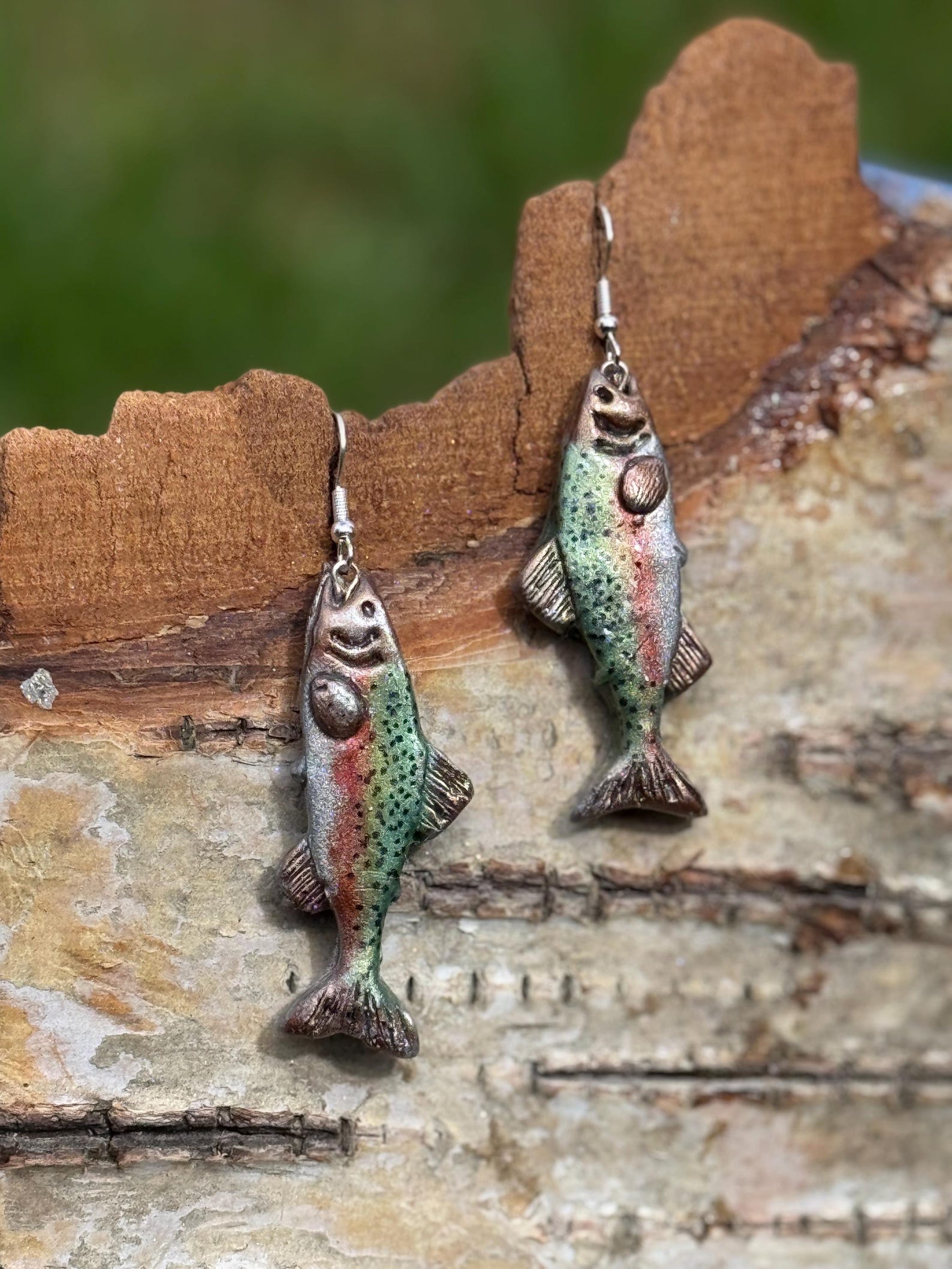 Rainbow Trout Clay Earrings: Alaska Fly Reel, Sterling Silver Hooks - Etsy