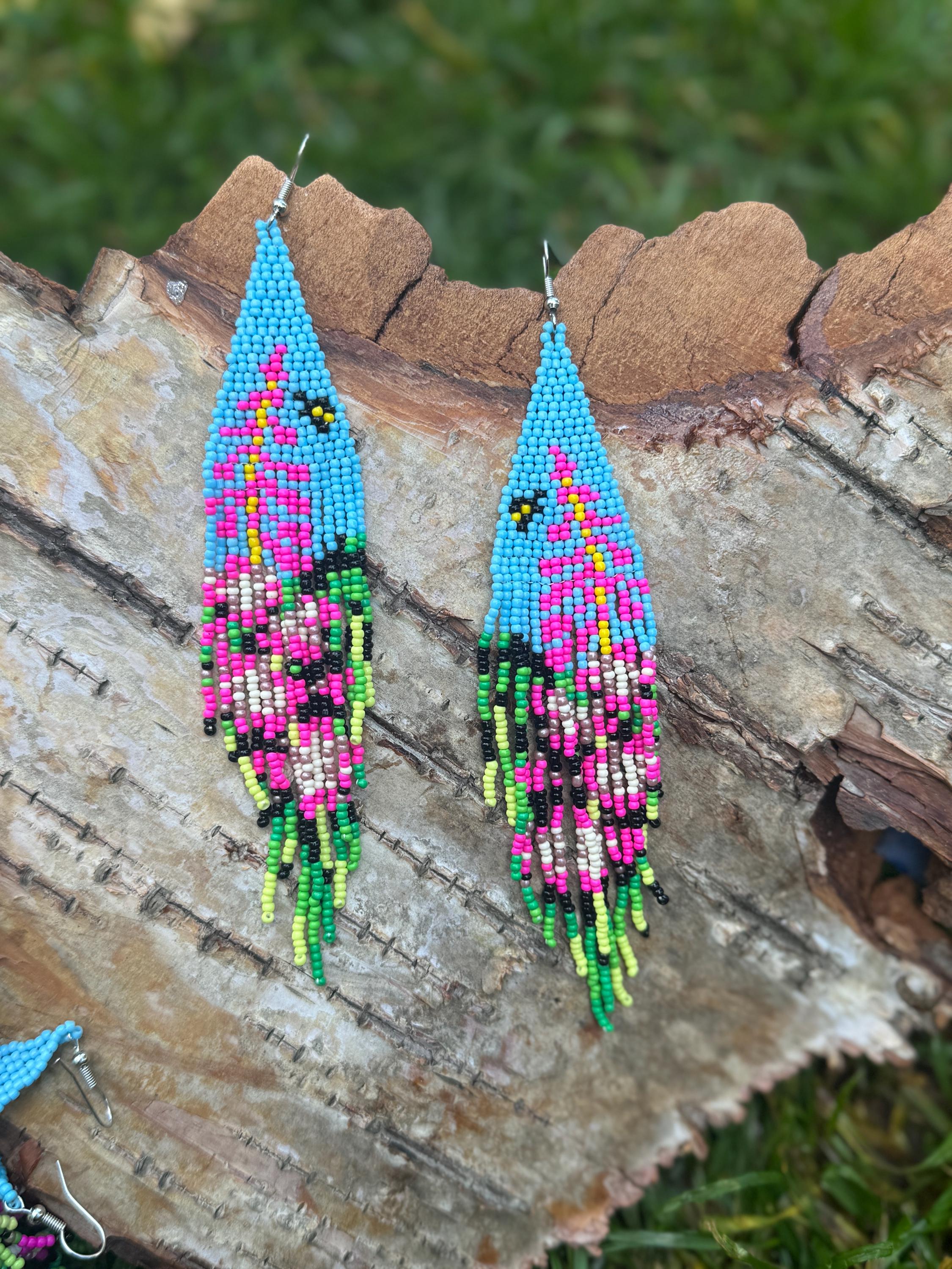 Fireweed Flowers With Bumblebee Alaska Beaded Dangle Earrings ...