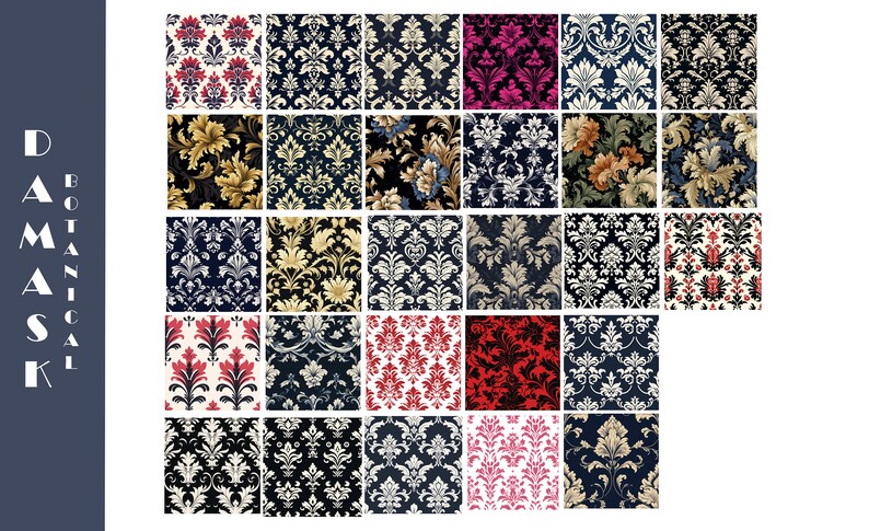 52 Seamless Damask Pattern Brushes for Procreate | Botanical Damask Procreate Texture ...