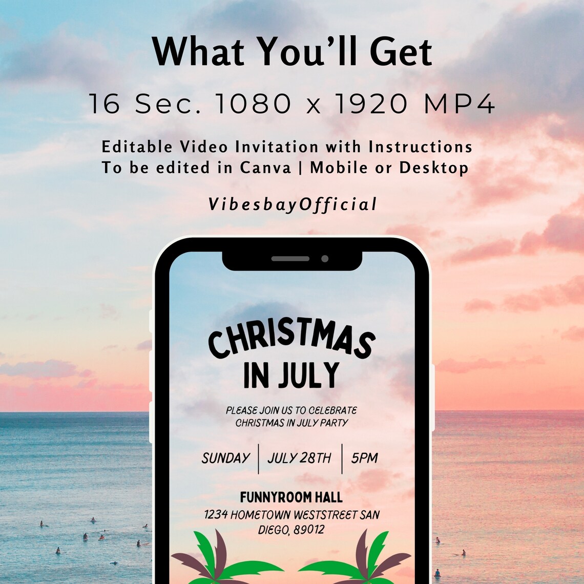Christmas in July Invitation Template Instant Download, Phone Invite ...