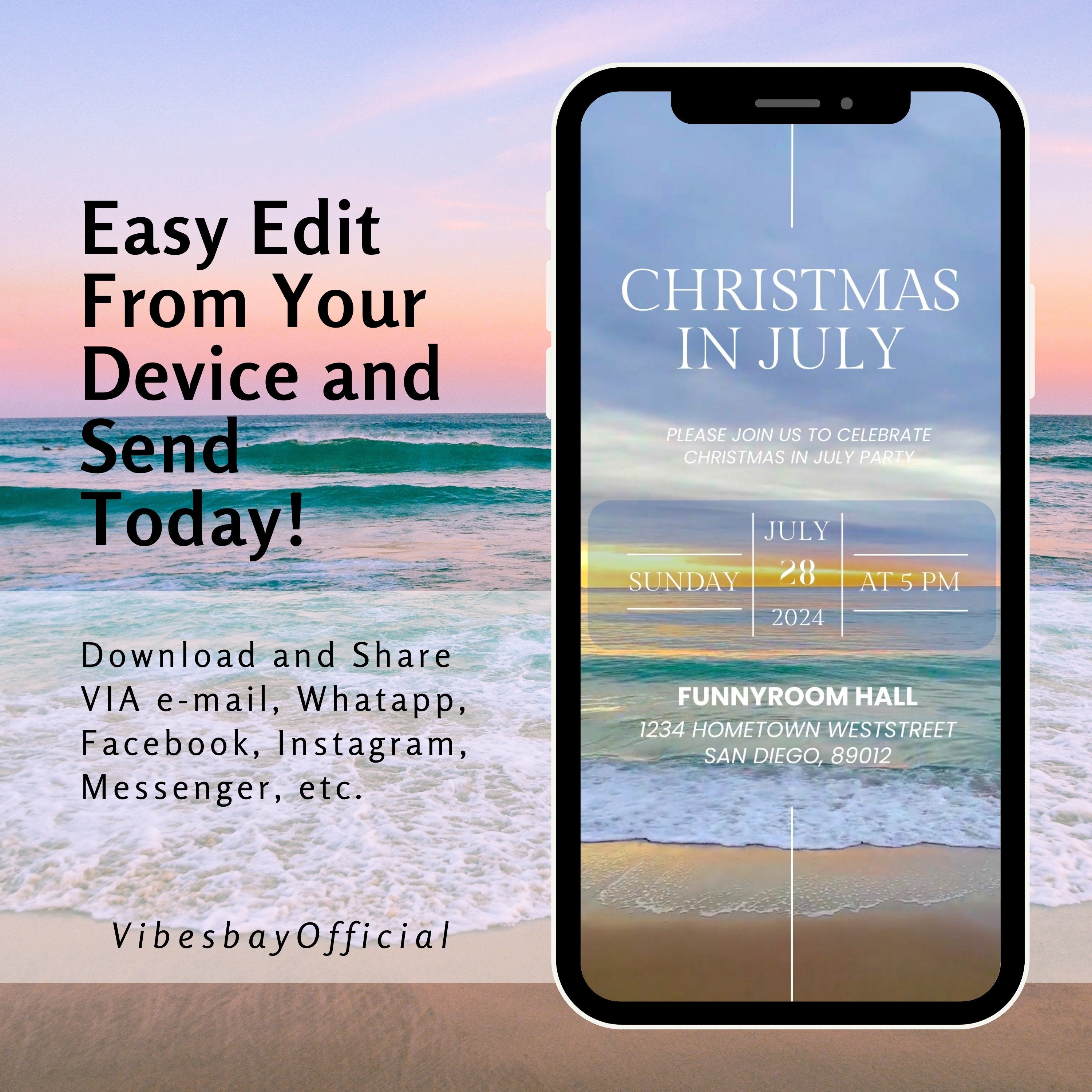 Christmas in July Invitation Template Instant Download, Phone Invite ...