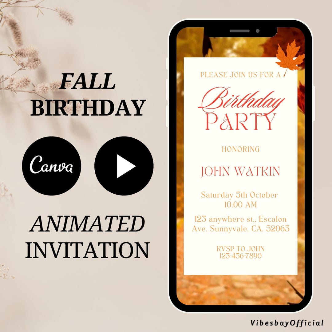 Autumn Birthday Party Invitation, Fall Floral Birthday Invite, Pumpkin ...