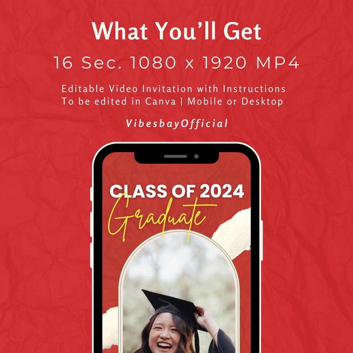 Red Graduation Invitation Template 2024 Instant Download, Phone Invite ...