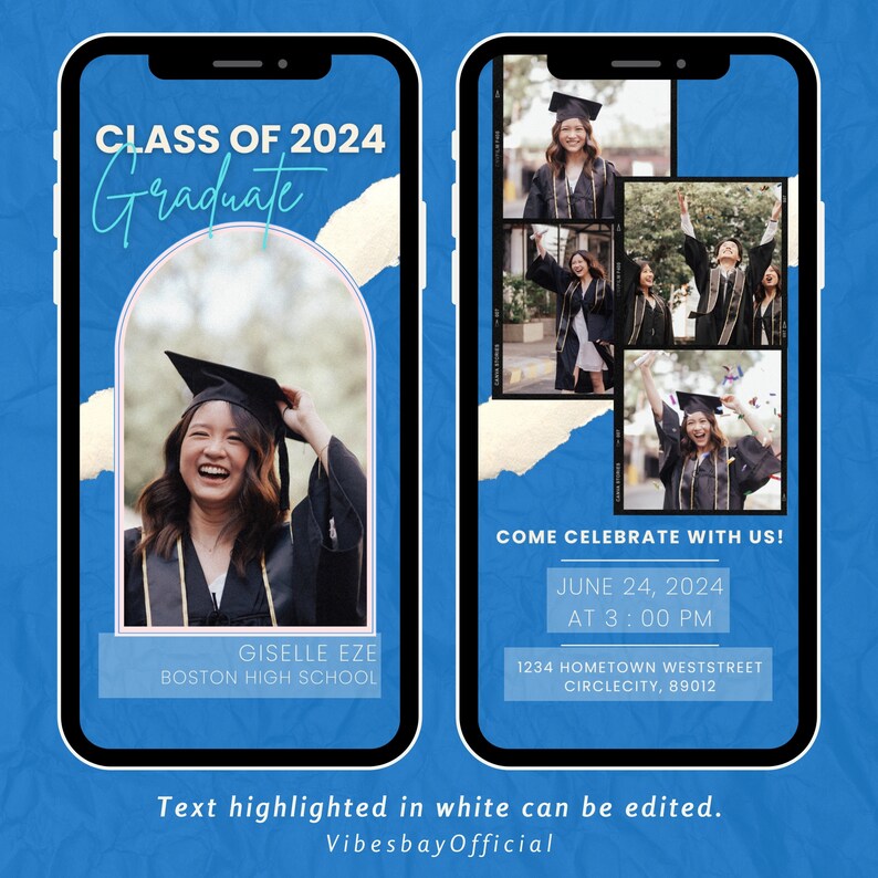 Blue Graduation Invitation Template 2024 Instant Download, Phone Invite ...