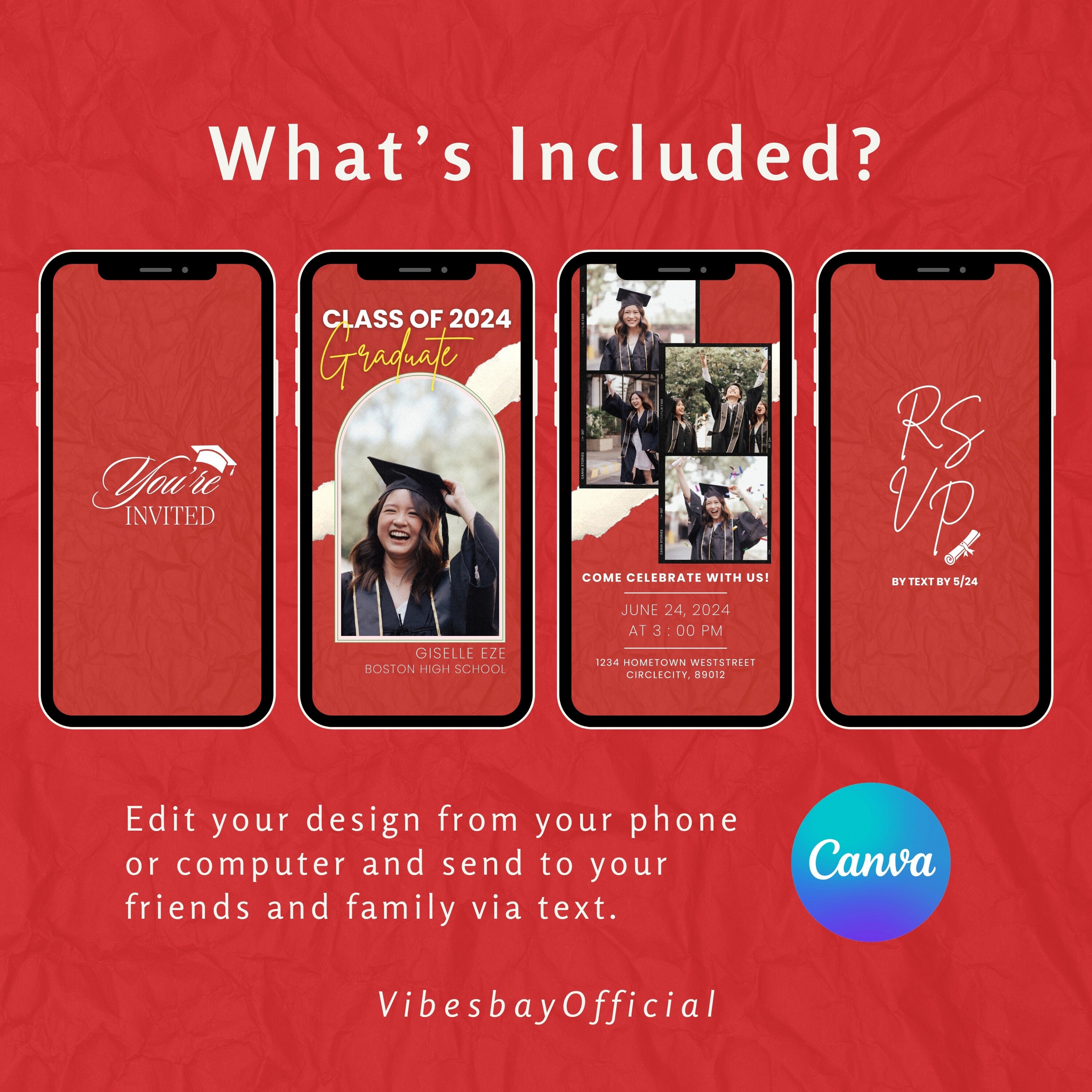 Red Graduation Invitation Template 2024 Instant Download, Phone Invite ...