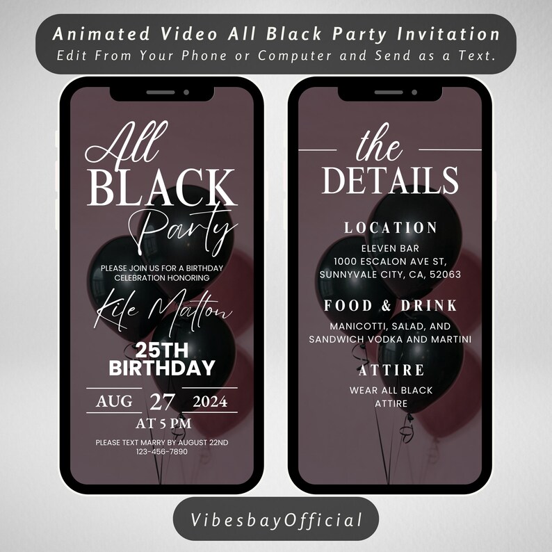 All Black Birthday Party Invitation, Birthday Dinner, Birthday Brunch ...