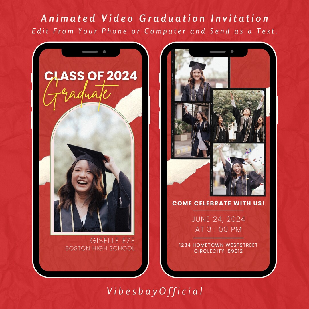 Red Graduation Invitation Template 2024 Instant Download, Phone Invite ...