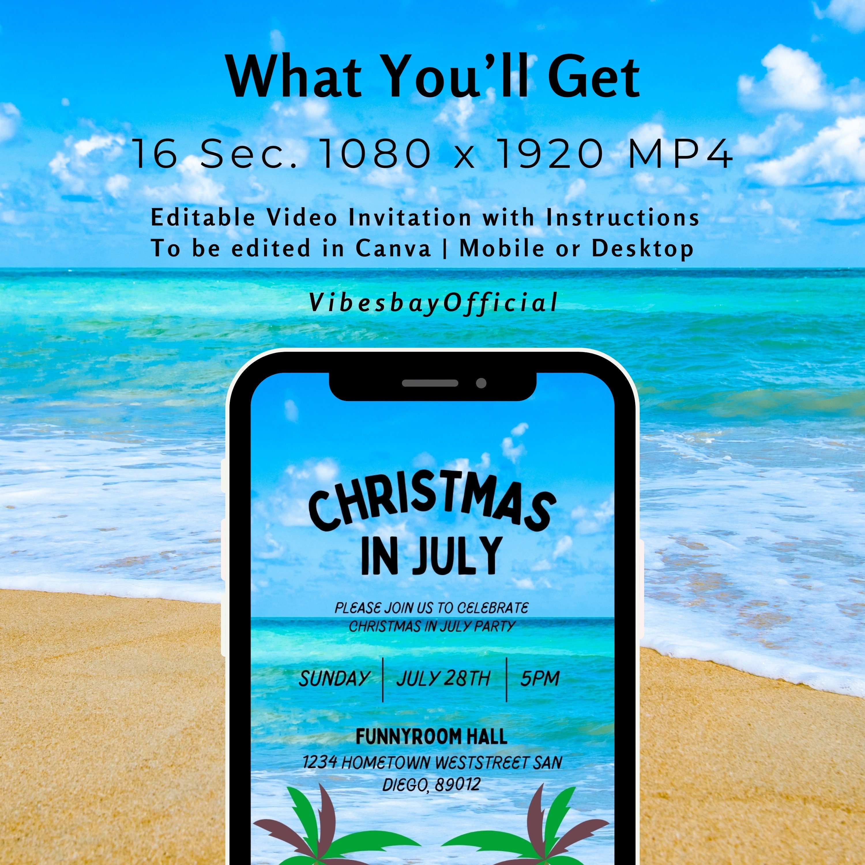 Christmas in July Invitation Template Instant Download, Phone Invite ...