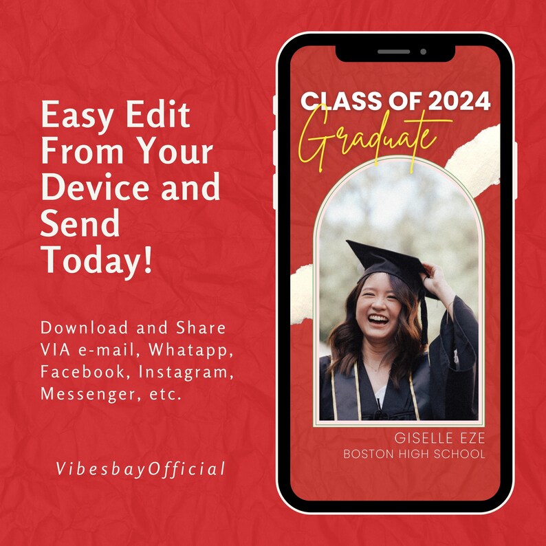 Red Graduation Invitation Template 2024 Instant Download, Phone Invite ...