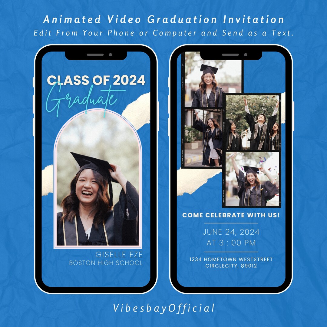 Blue Graduation Invitation Template 2024 Instant Download, Phone Invite ...
