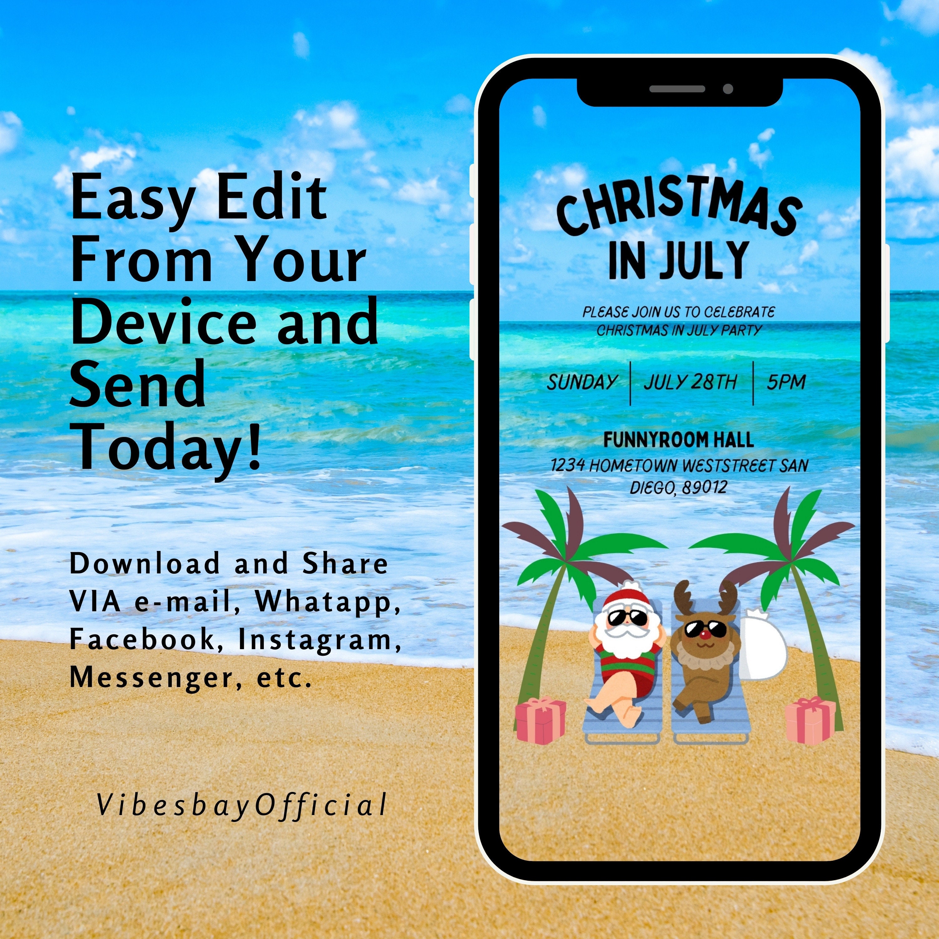 Christmas in July Invitation Template Instant Download, Phone Invite ...