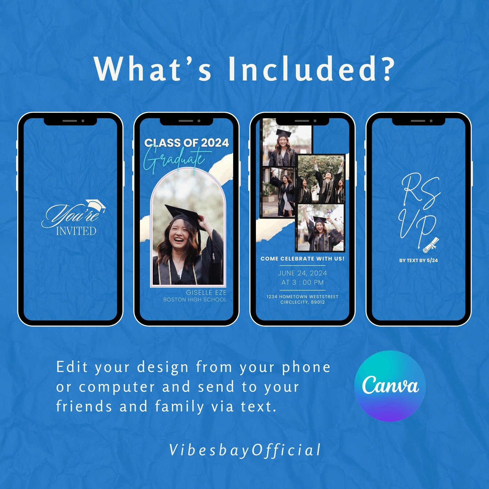 Blue Graduation Invitation Template 2024 Instant Download, Phone Invite ...