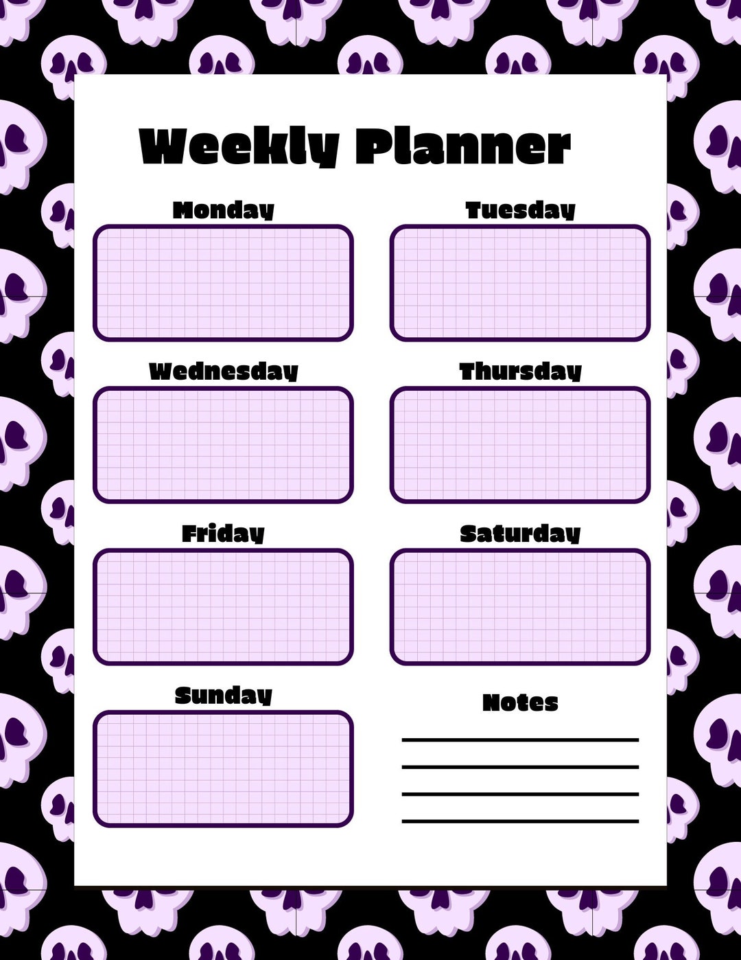 Printable PDF Spooky Weekly Planner Purple Skulls - Etsy