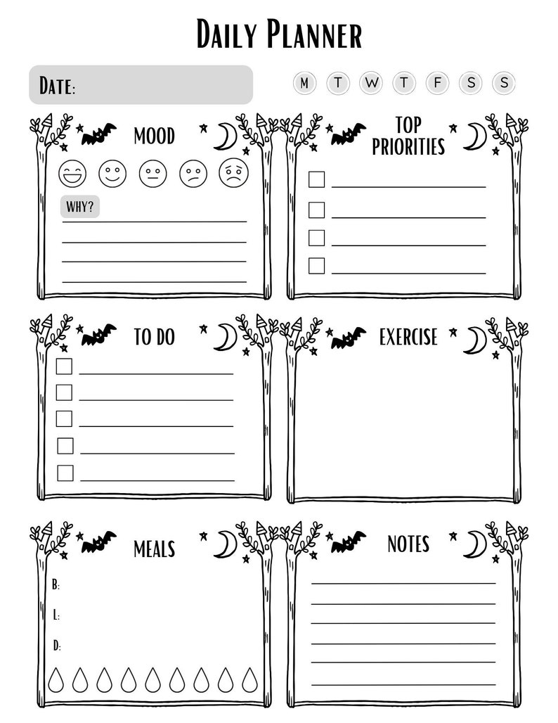 Printable PDF Spooky Daily Planner - Etsy