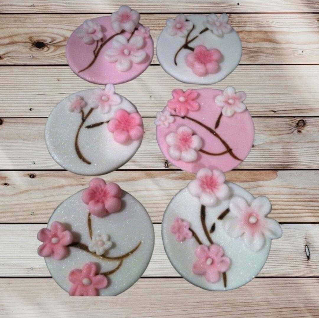 Cherry Blossom Fondant Cupcake Topper- 12 Ct - Etsy