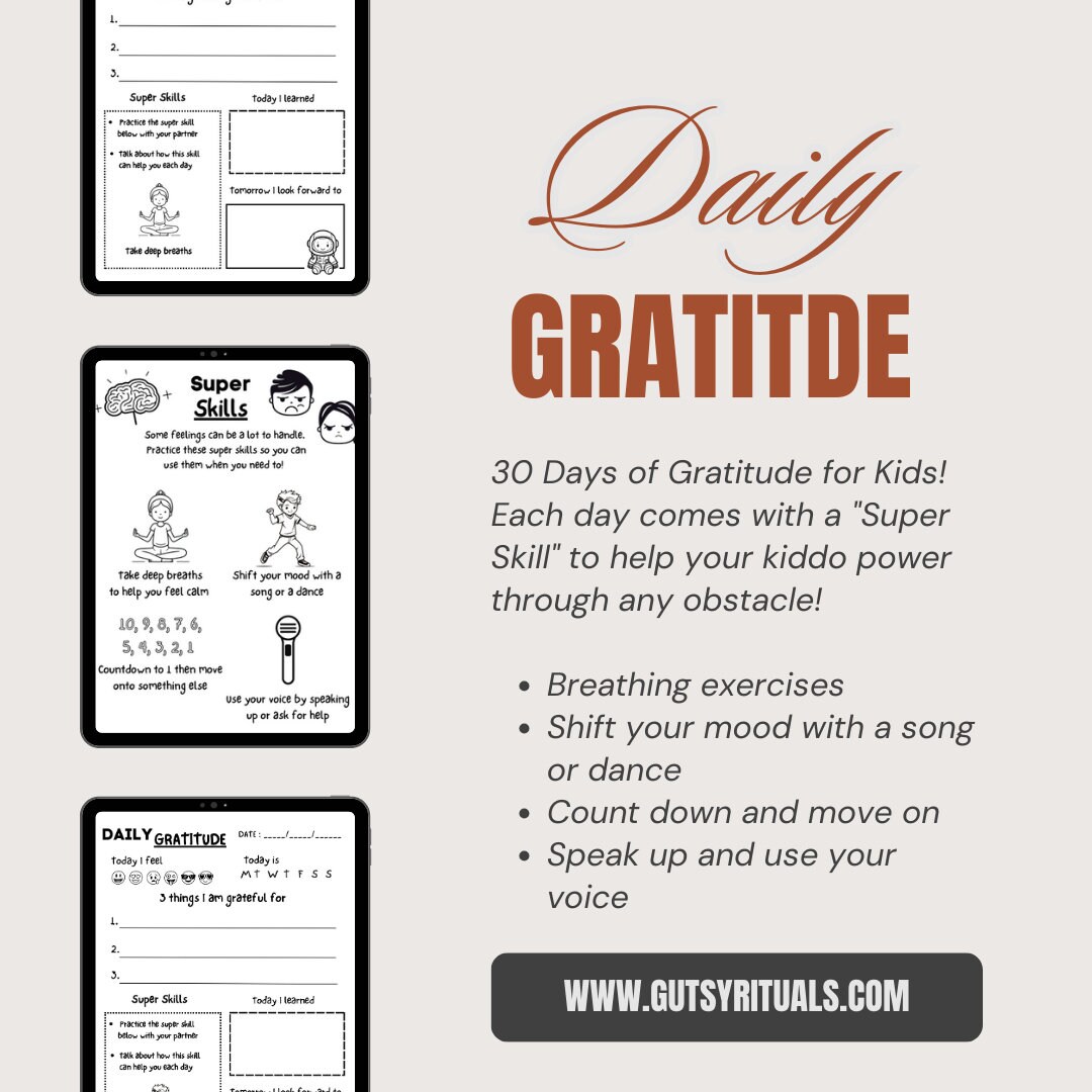 Printable 30 Days of Daily Gratitude for Kids - Etsy