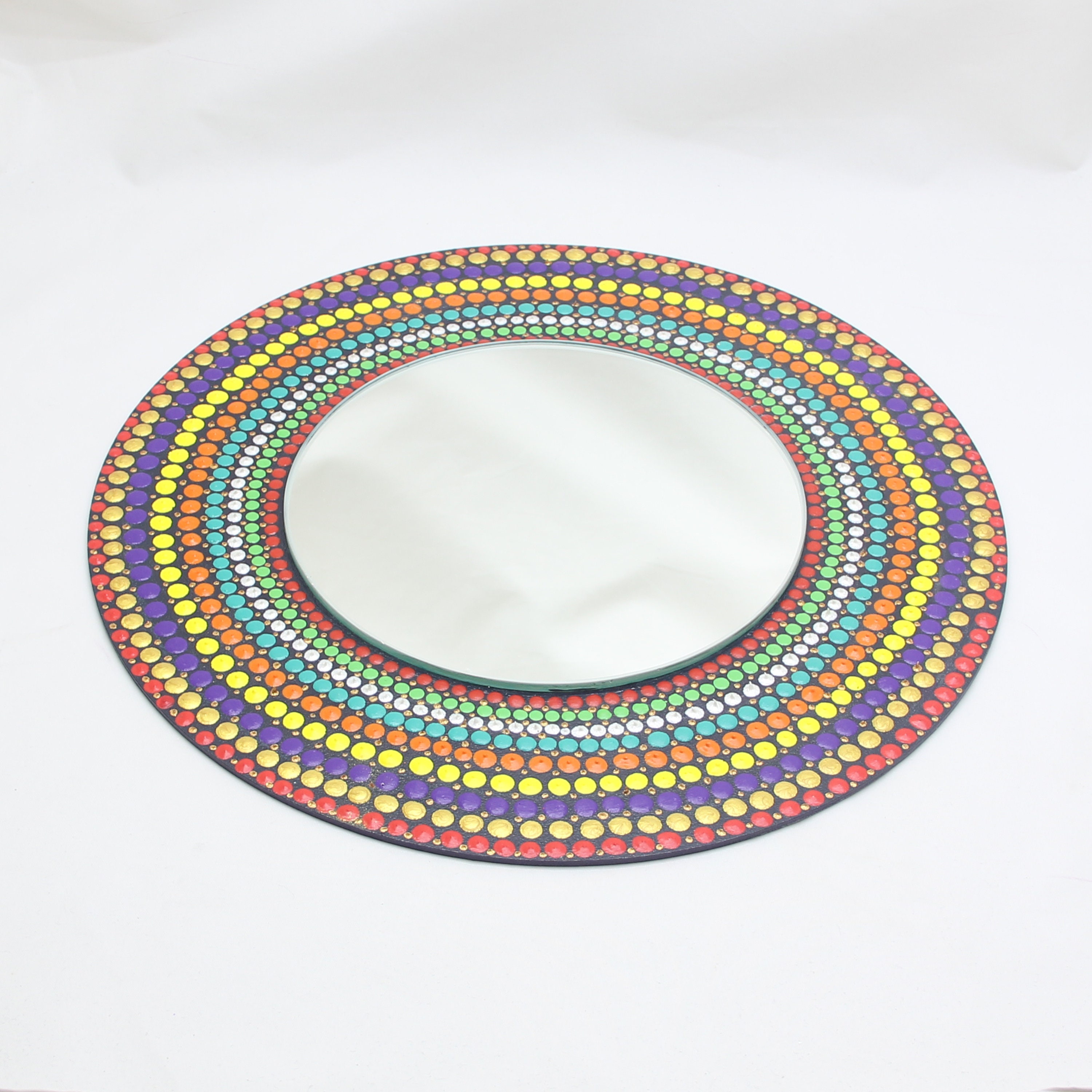 Wall Round Mirror, Dot Mandala, Dot Painting Wood Slice, Handmade Art ...