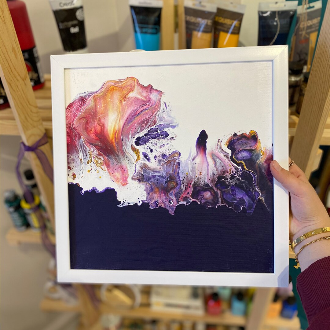 Purple Flame Acrylic Wall Art, Acrylic Pour Artwork, Abstract Original ...