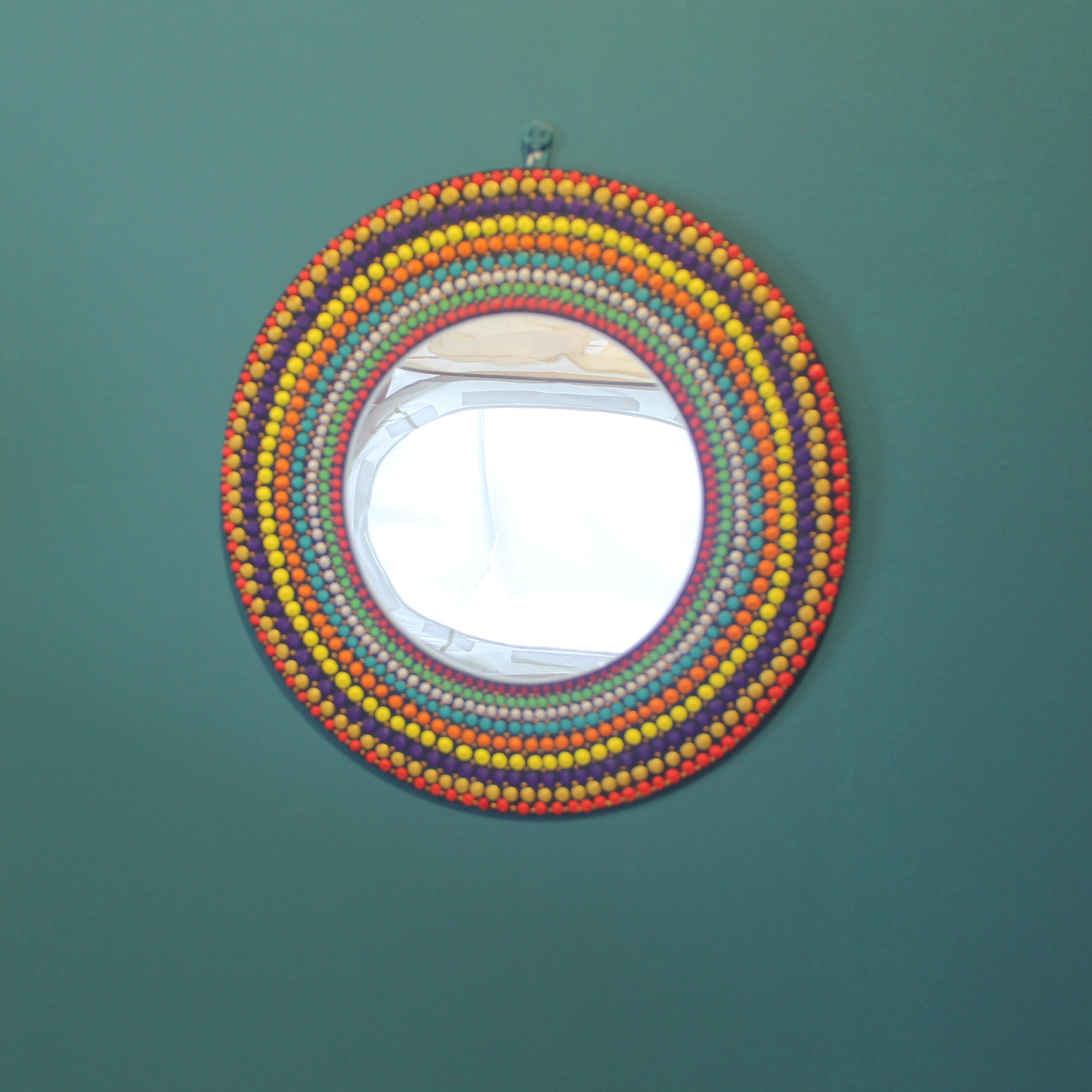 Wall Round Mirror, Dot Mandala, Dot Painting Wood Slice, Handmade Art ...