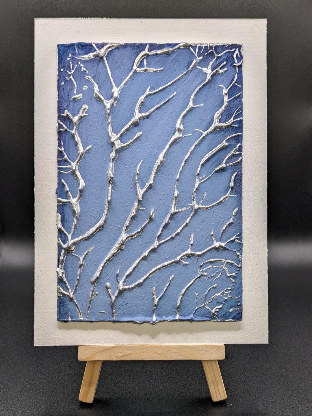 Silver Winter Tree With Periwinkle Background | Gilded Impasto Painting ...