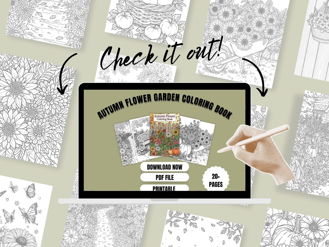Autumn Flower Garden Coloring Book, Fall Floral Designs (digital ...