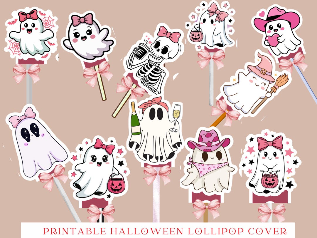 Kawaii Halloween Lollipop Covers: Ghost & Skeleton With Pink Bows ...