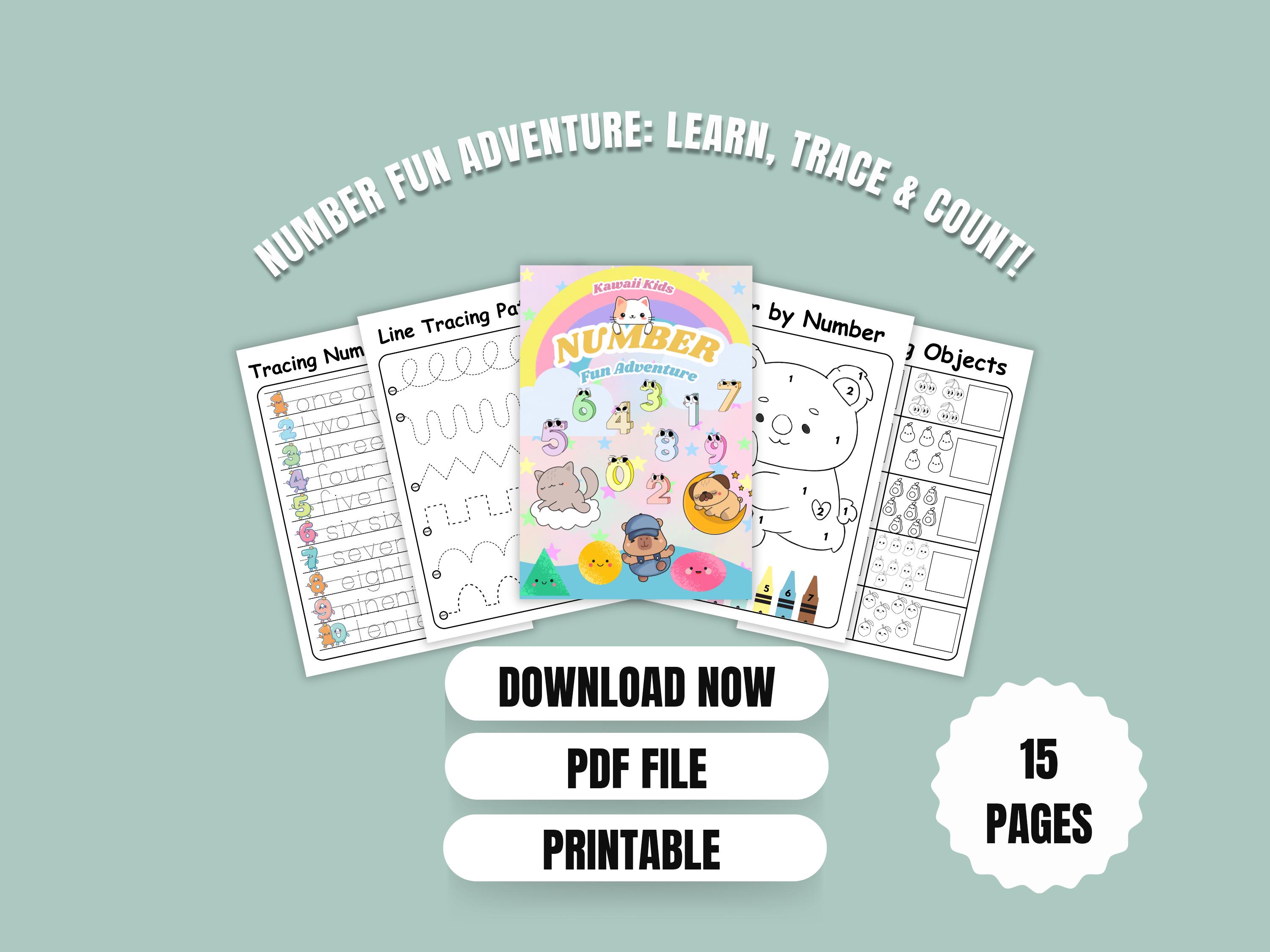 Number Fun Adventure Printable, Learn Trace & Count Worksheet ...