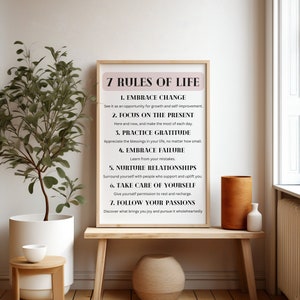 7 Rules of Life: Inspirational Quotes, Knowledge Poster Canvas Wall Art ...