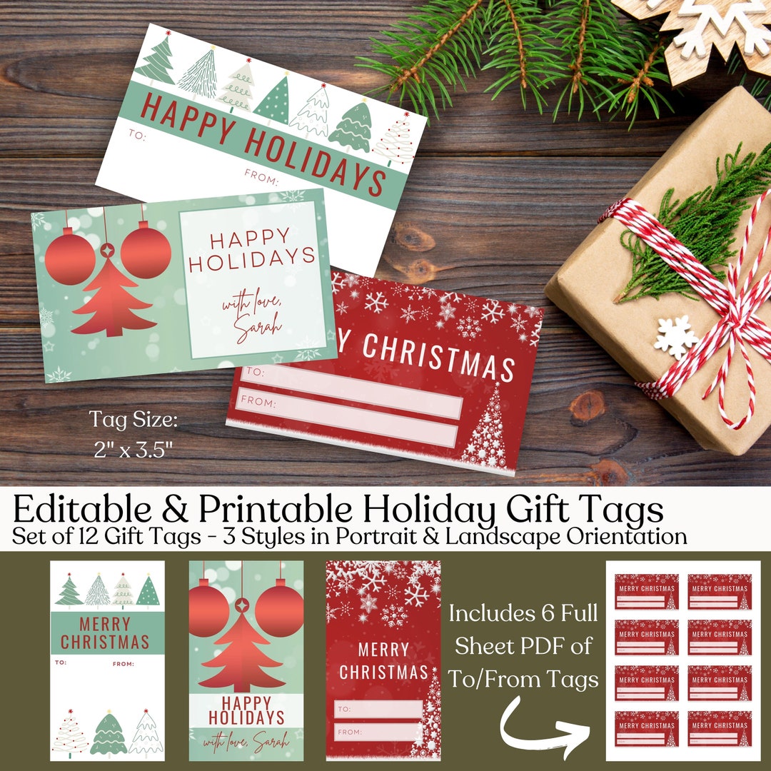 Editable Christmas Holiday Gift Tags Set of 12 Full Page - Etsy