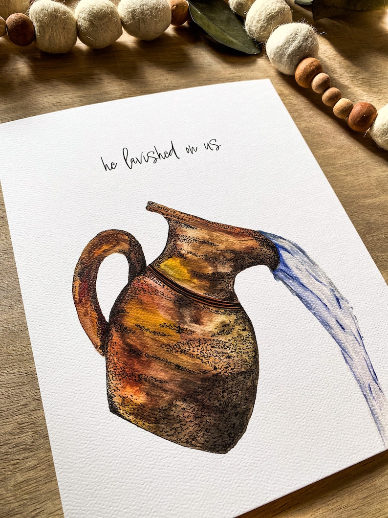 He Lavished on Us Old Water Pitcher Scripture Wall Art Watercolor ...